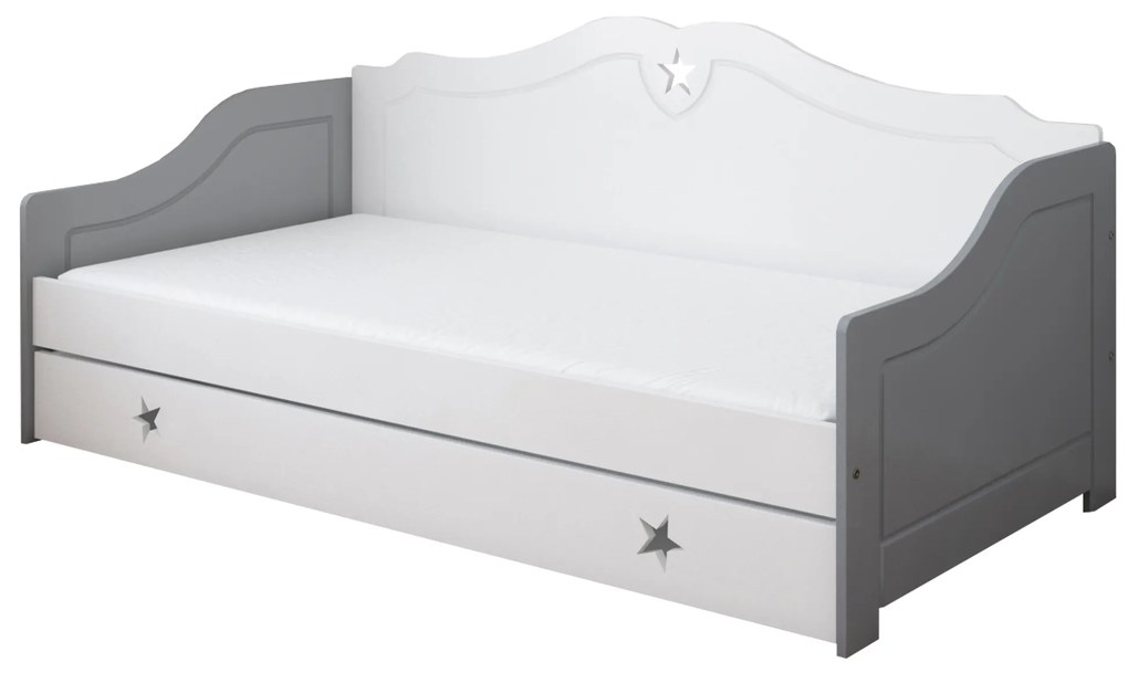 BabyBeds Dětská postel FRANIO hvězdičky Velikost postele: 160x80 cm, Barevné provedení: bílá a šedá, Úložný prostor: Ne, bez úložného prostoru Bílá