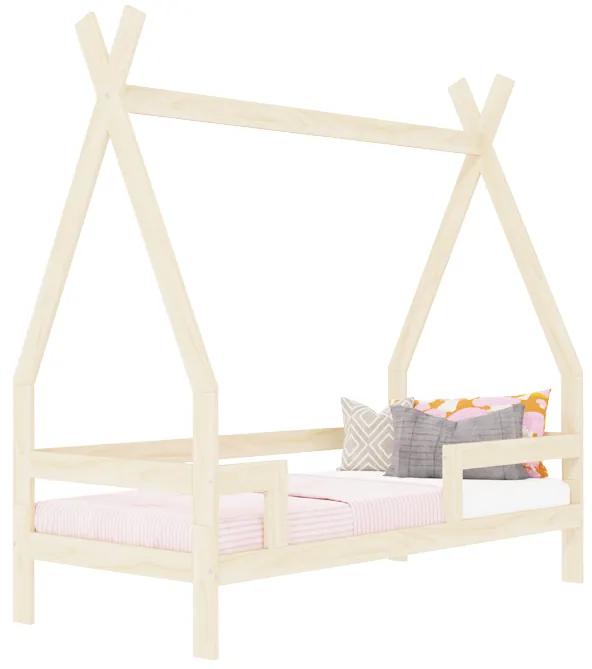 Benlemi Dětská dřevěná postel SAFE 5v1 ve tvaru teepee se zábranou Zvolte barvu: Béžová, Zvolte rozměr: 90x180 cm, Zvolte zábranu: S jednou zábranou