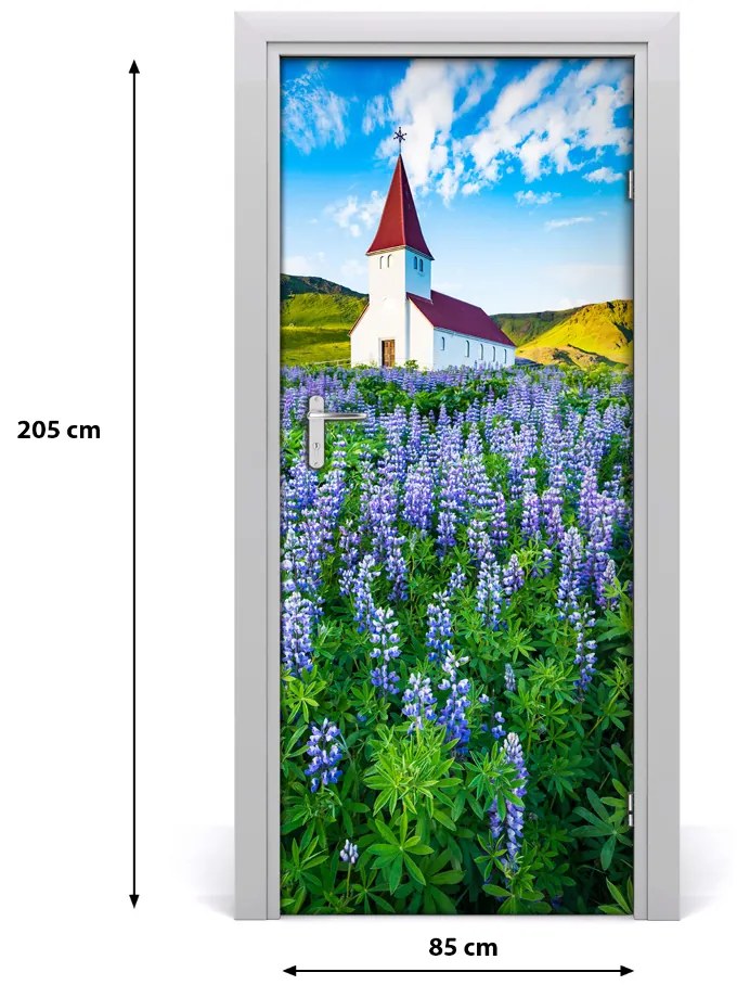 Fototapeta samolepící na dveře kostel květiny 85x205 cm