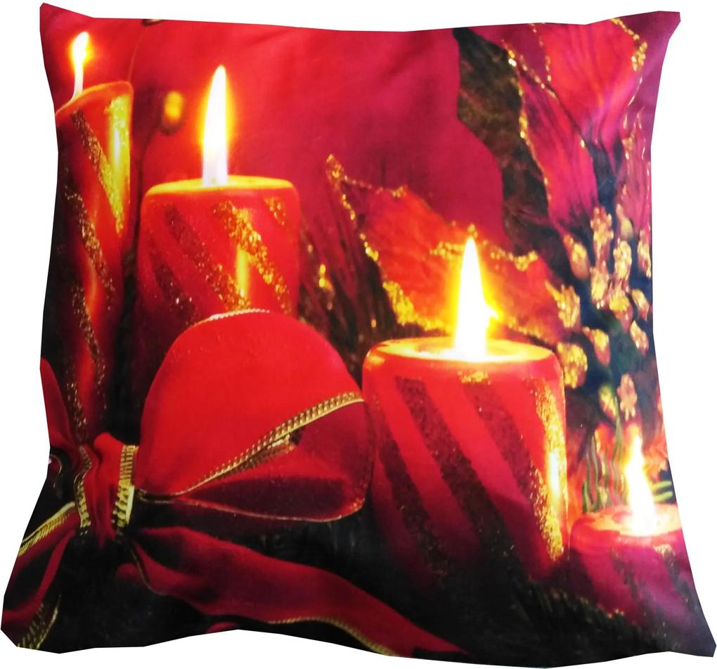 Svítící vánoční povlak na polštářek Svíčky s mašlí - 45x45 cm