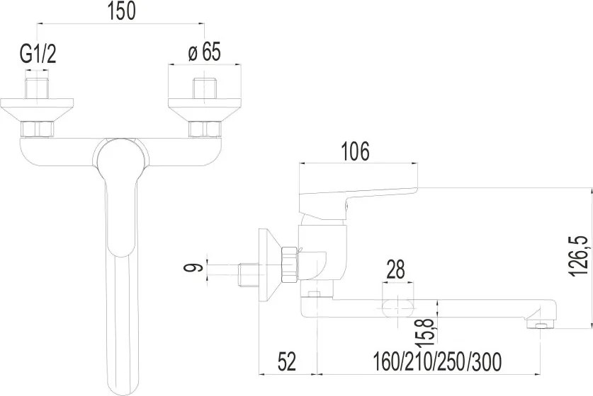 Mereo Mereo, Dřezová nástěnná baterie, Zuna s ramínkem plochým rovným 300 mm, chrom, CB30206Z