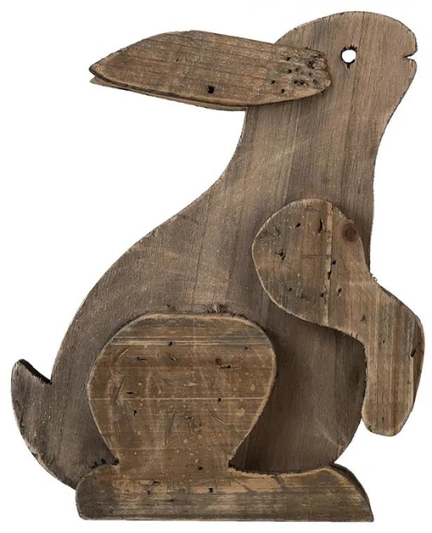 Hnědá dřevěná dekorativní soška sedícího králíka – 20x12x26 cm