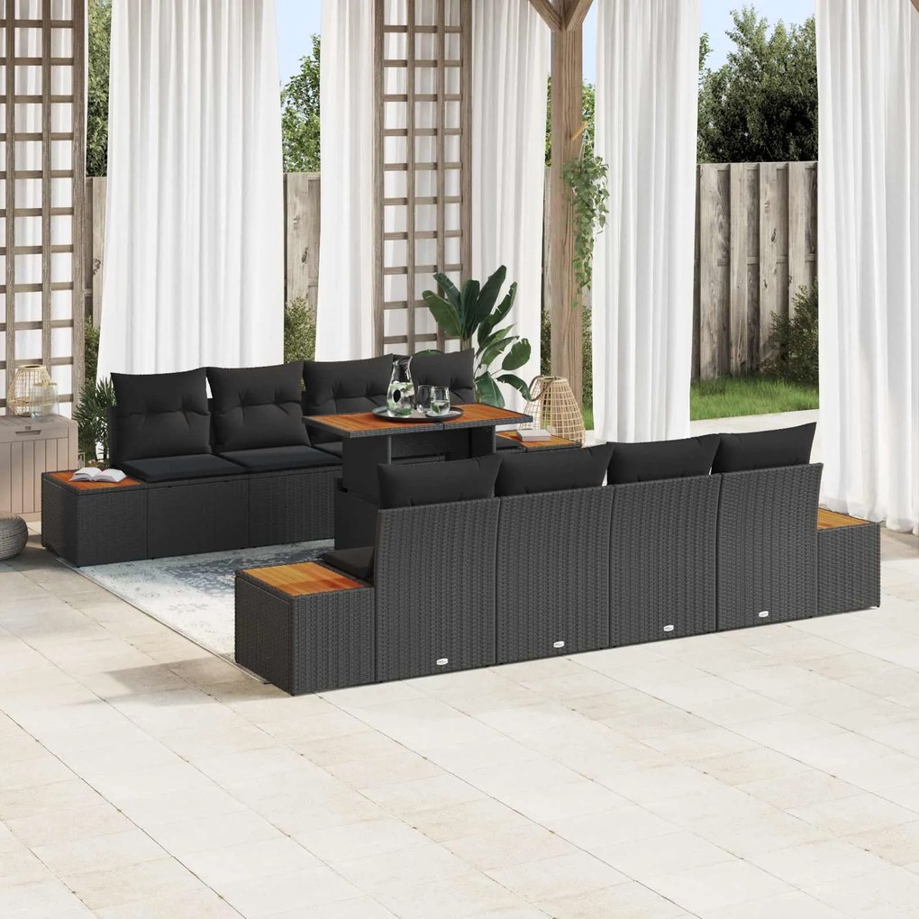 Sada zahradních pohovek 9 ks Černá Poly ratan 3358787