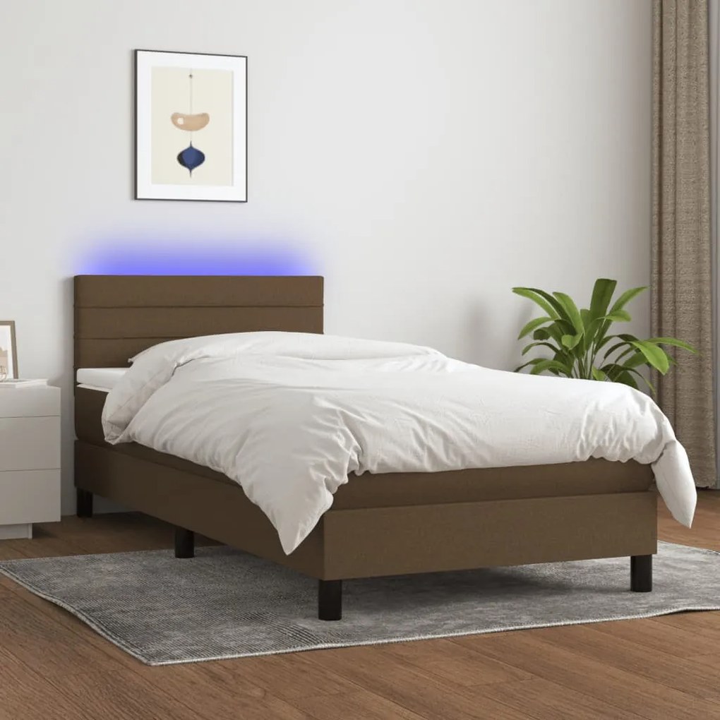 Box spring postel s matrací a LED tmavě hnědá 80x200 cm textil