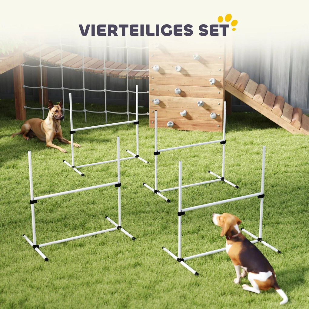 PawHut agility překážková sada pro výcvik psů 4 překážky slalomové tyče plastové bílé 99x65x94cm pro aktivní výcvik psů | Aosom.de