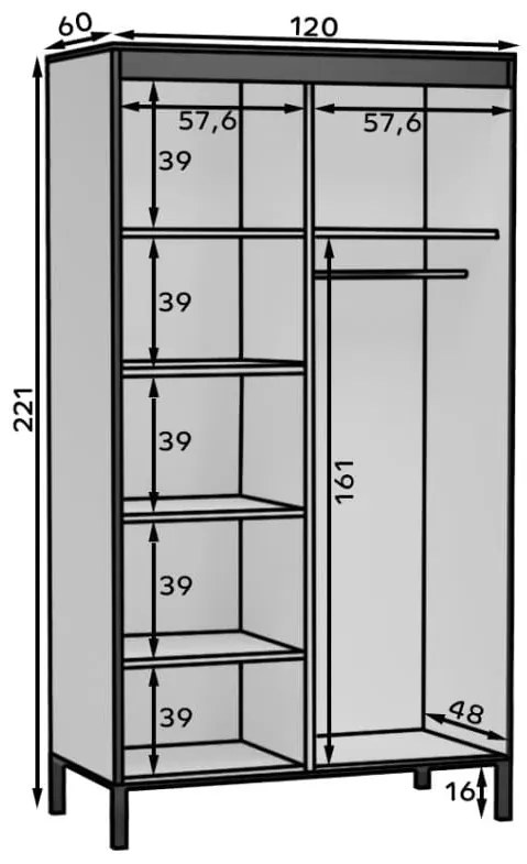 Šatní skříň se zrcadlem a posuvnými dveřmi Bell - 120 cm Barva: dub Artisan