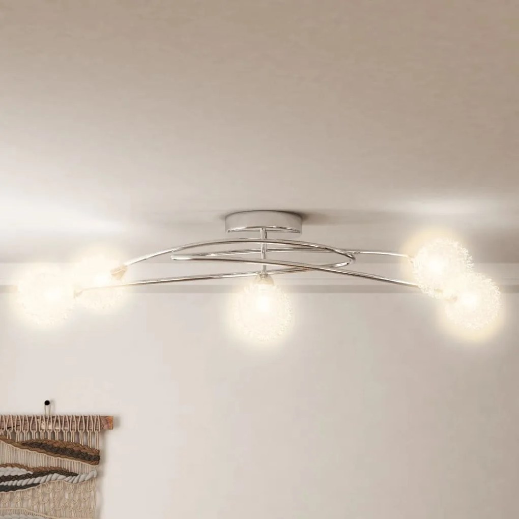 Stropní Svítidlo S Drátěnými Stínidly Pro 5 Led G9 Béžová A Zlatá