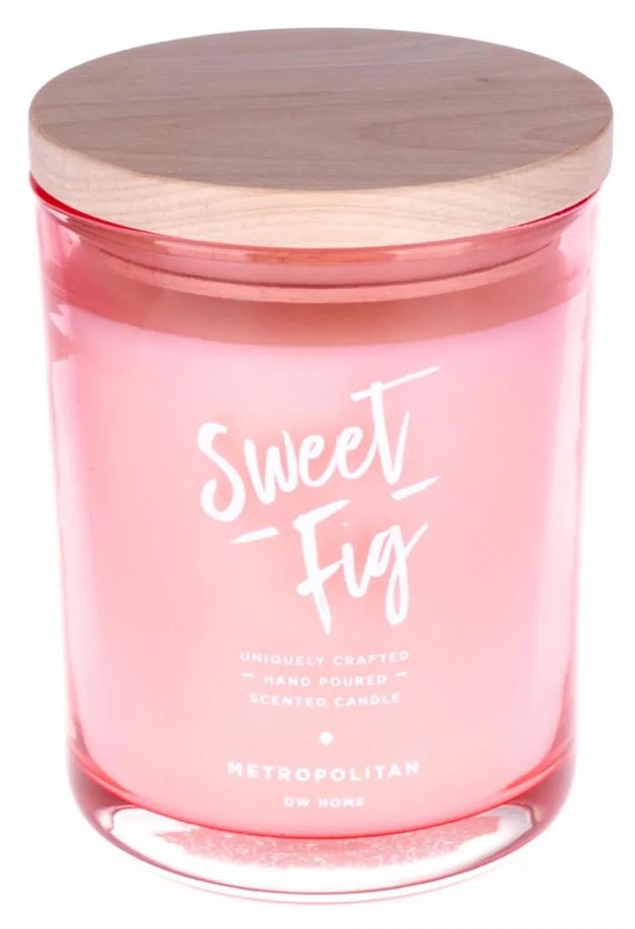dw HOME Mini vonná svíčka Sweet Fig - 105gr, růžová barva, sklo, dřevo