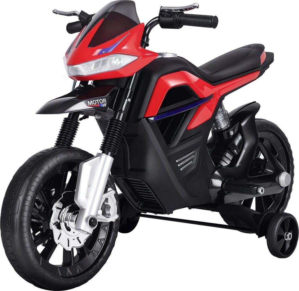 HOMCOM Dětská elektrická motorka +3 roky 6V baterie s osvětlením a hudbou 105x52,3x62,3cm Červená | Aosom
