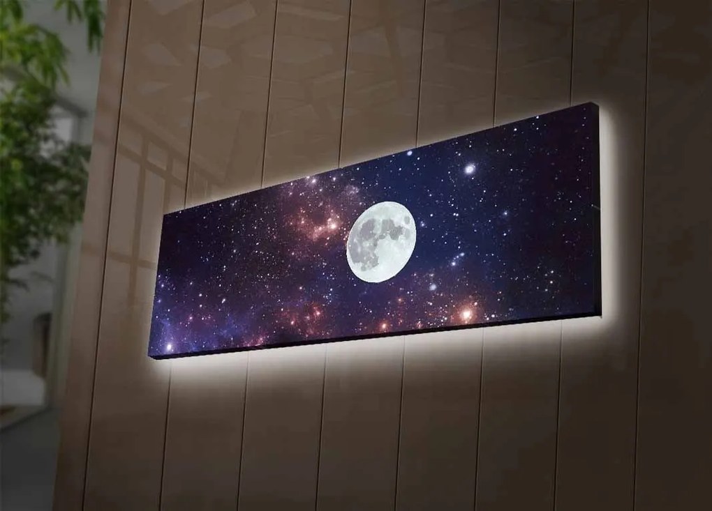 Obraz s LED osvětlením MĚSÍC NA NOČNÍM NEBI 30 x 90 cm