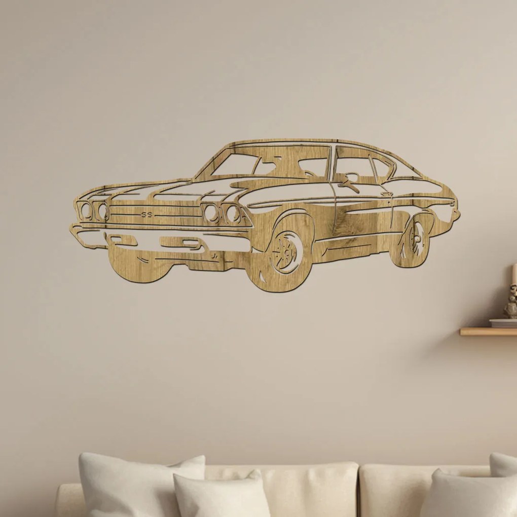 dřevo života Dřevěný obraz Chevrolet Chevelle SS F235 Zvolte rozměr (cm): 80x32, Zvolte barvu dekoru: Černá