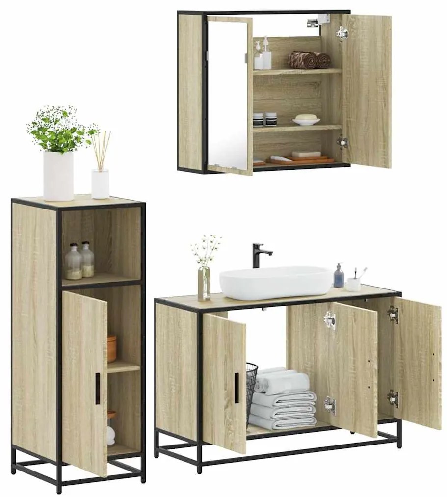 3dílný set koupelnového nábytku dub sonoma kompozitní dřevo 3300951