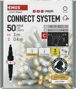 Propojovací vánoční řetěz bez zdroje EMOS Connecting D2CN02 50LED krápníky 3m teplá/studená bílá blikající
