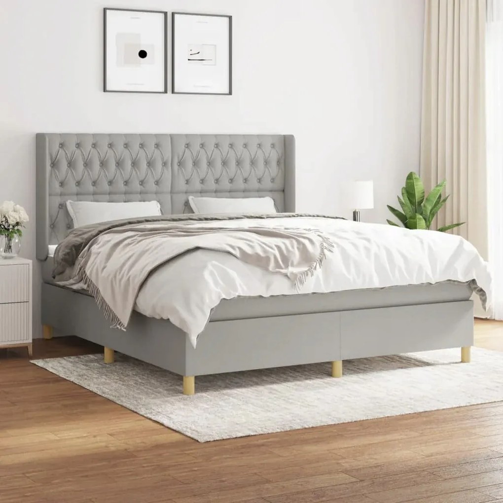 Box Spring Postel S Matrací Textil Světle Šedá Prošívaný design 180 x 200