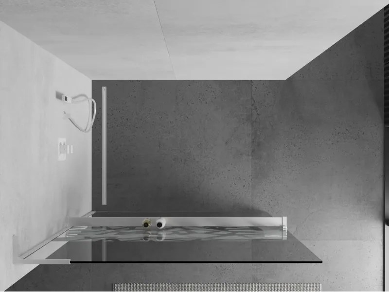 Mexen Kioto+ L, sprchová zástěna Walk-In s poličkou a věšákem 100 x 200 cm, 8mm čiré sklo bílý vzor, bílý profil, 800-100-123-20-85