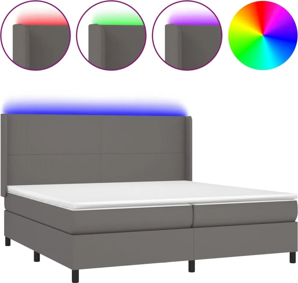Box spring postel s matrací a LED šedá 200x200 cm umělá kůže 3139287
