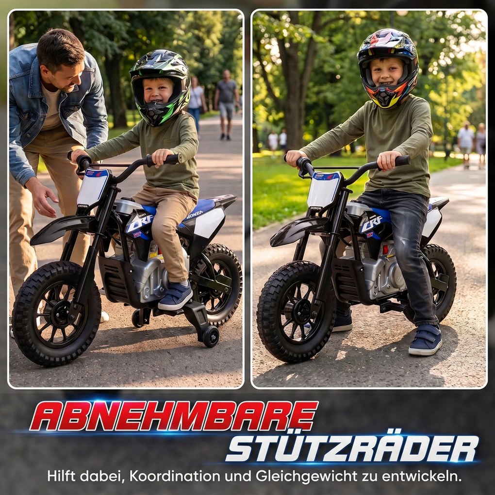 AIYAPLAY Elektro motorka pro děti HONDA CRF 450R 12V dětský motokros s 35W motorem, lithiová baterie, zadní odpružení, kola 12 palců 370-485V90BK