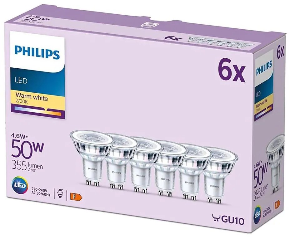 SADA 6x LED Žárovka Philips GU10/4,6W/230V 2700K