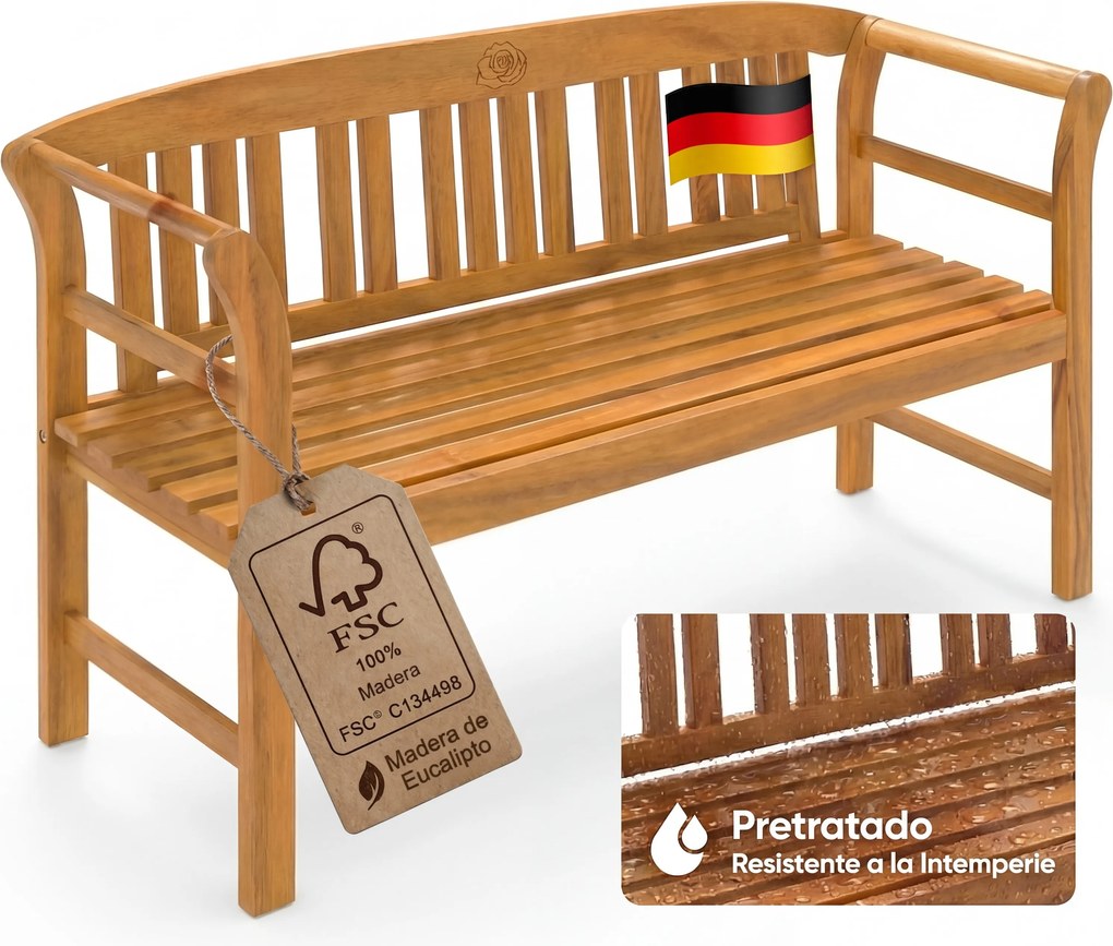 Zahradní lavice Rose z eukalyptového dřeva certifikace FSC® 157x45x82cm