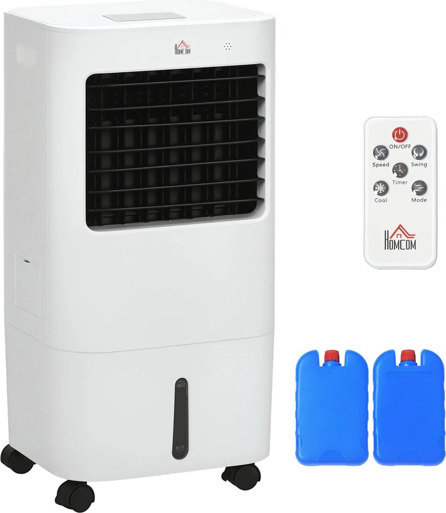 HOMCOM 3 v 1 Mobilní Klimatizace s Humidifikací a Chlazením Vody 15L, 60° Oscilující Klimatizační Jednotka 65W s Časovačem na 8h, Dálkovým Ovládáním,