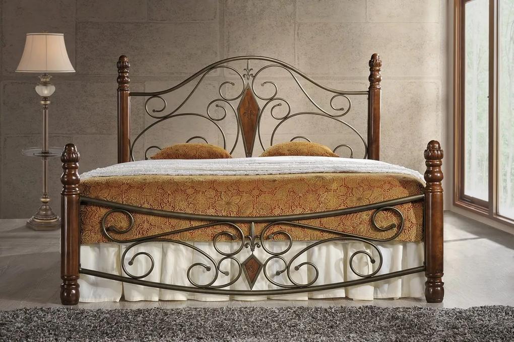 Manželská postel 180x200 cm v dekoru antická třešeň a černé barvy s roštem KN321