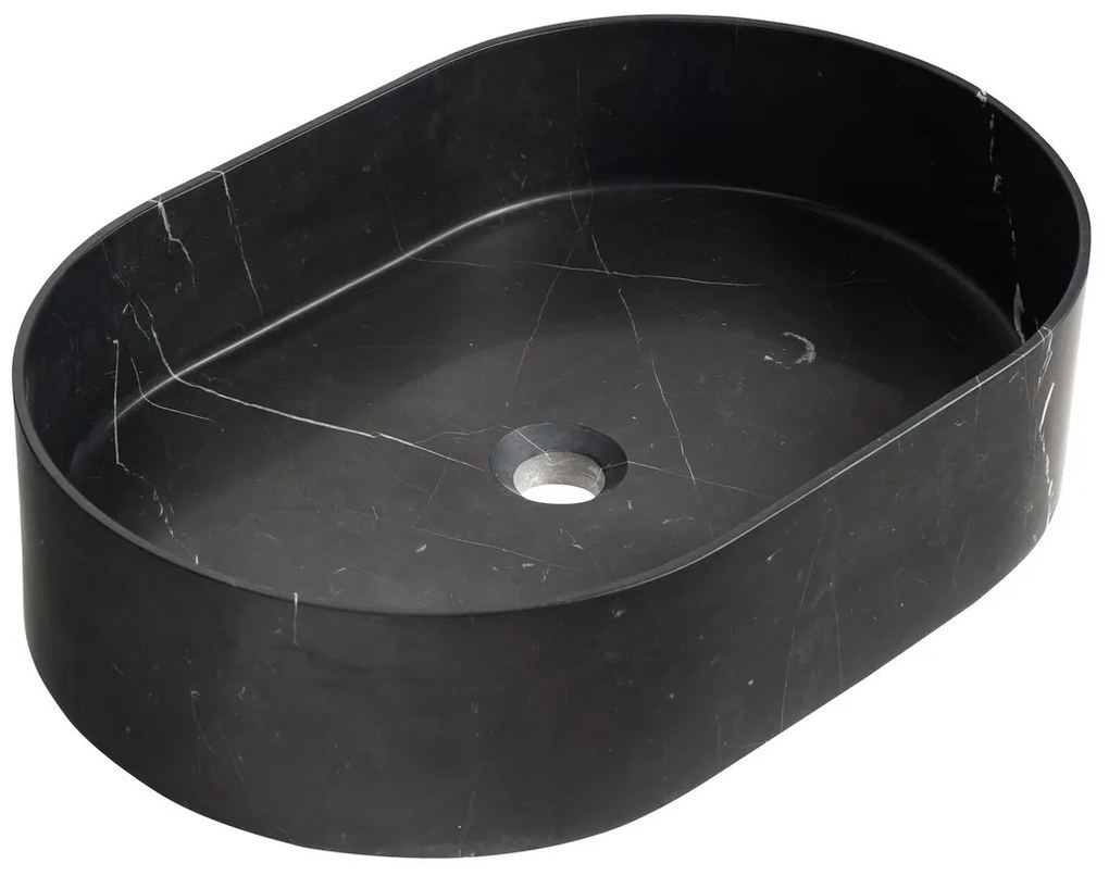 Sapho Blok kamenné umyvadlo na desku 55 x 37 cm bez otvoru pro baterii matný černý Marquin 2401-51