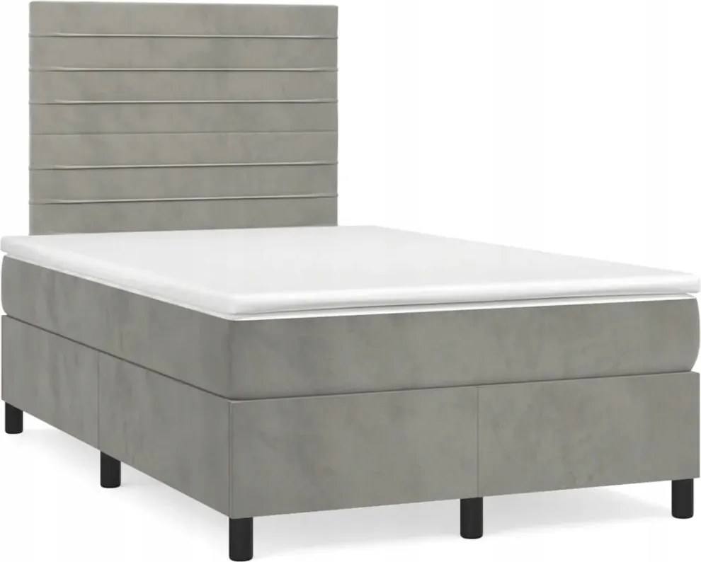Box Spring Postel S Matrací Samet Světle Šedá vodorovné pruhy 120 x 190 c