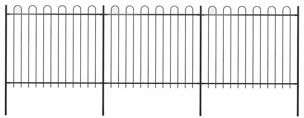Zahradní plot s obloukem nahoře ocelový 504 x 150 cm černý 277676