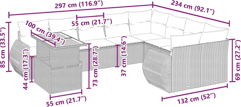 10dílná zahradní sedací souprava s poduškami béžová polyratan 3272360