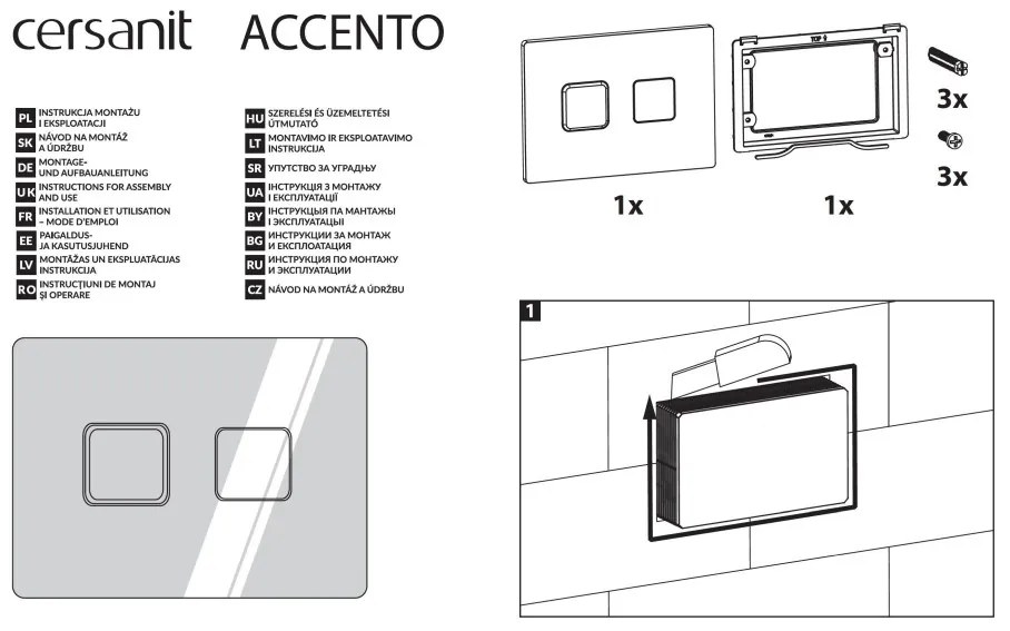 Cersanit Accento Square, pneumatické splachovací tlačítko, bílé sklo, S97-054