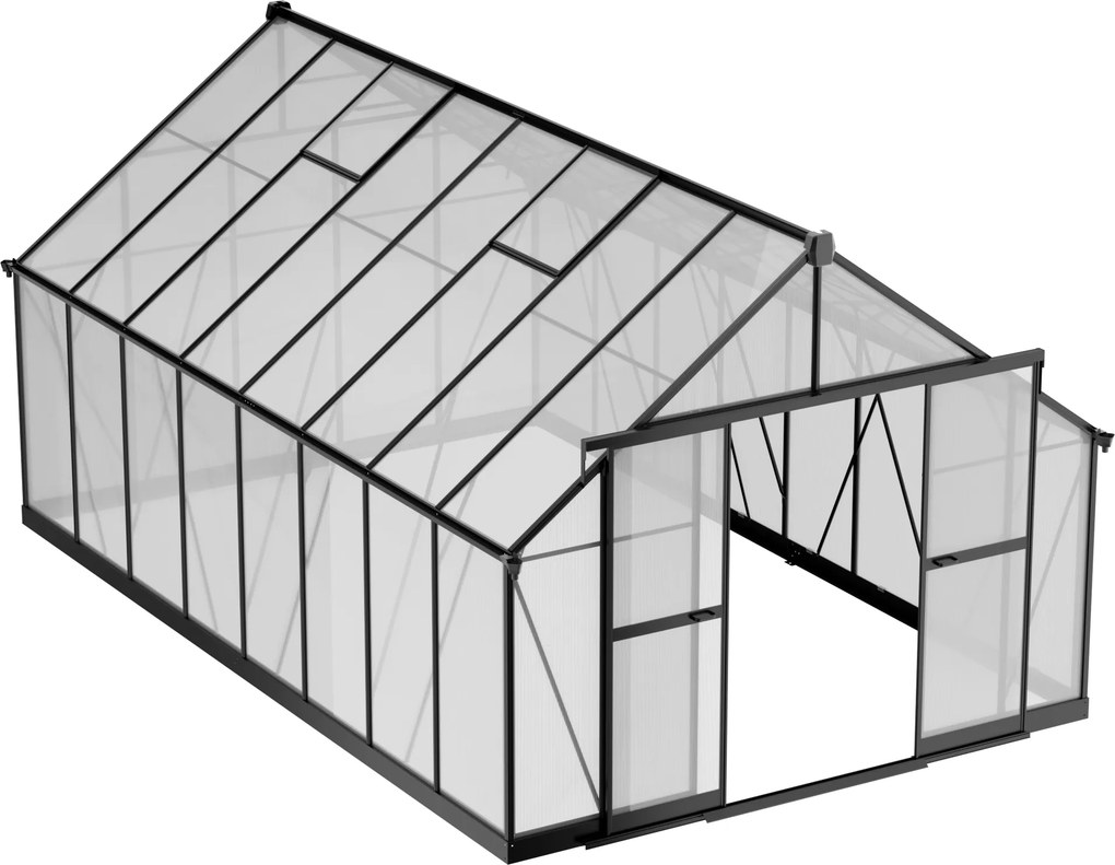 Skleník 245 x 305 x 488 cm, zesílená konstrukce, polykarbonát 6 mm