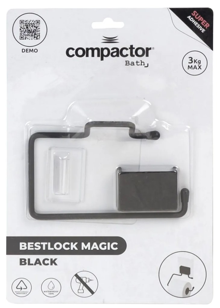 Samolepicí držák toaletního papíru Compactor Bestlock Black Magic systém bez vrtání