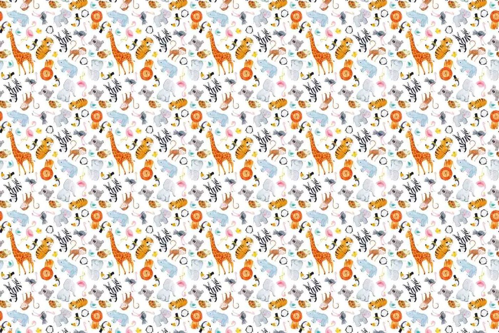 DIMEX | Samolepicí vliesová fototapeta na zeď Safari vzor MA-5-1485 | 375 x 250 cm | modrá, bílá, oranžová, růžová
