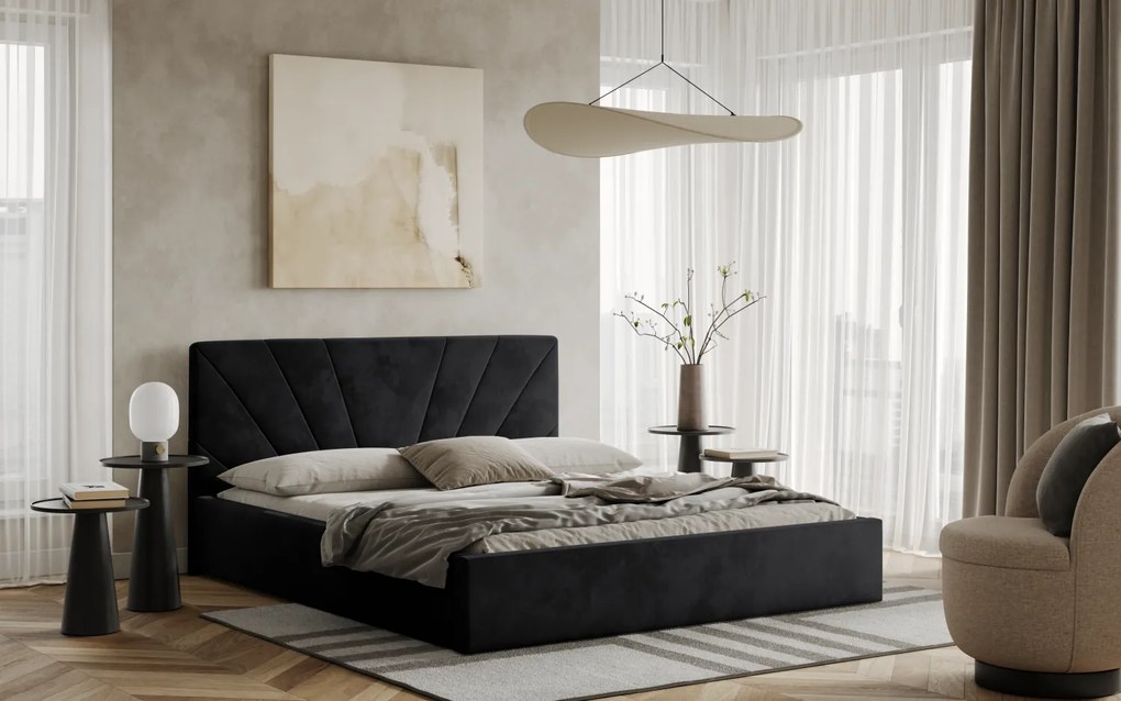Postel LATINA 140x200 černá s úložným prostorem