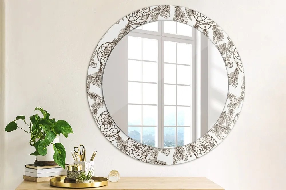 Kulaté zrcadlo s dekorem Dreamcatcher feathers fi 70 cm