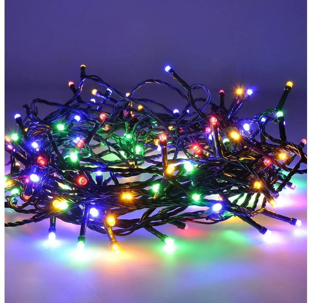 Solight LED venkovní vánoční řetěz, 200 LED, 20m, přívod 5m, 8 funkcí, časovač, IP44, vícebarevný; 1V102-M-1