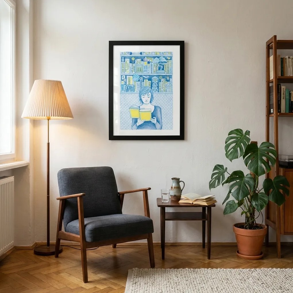 Barbora Brůnová | Čtenářka Rám: Bílý, Velikost: 100 x 70 cm
