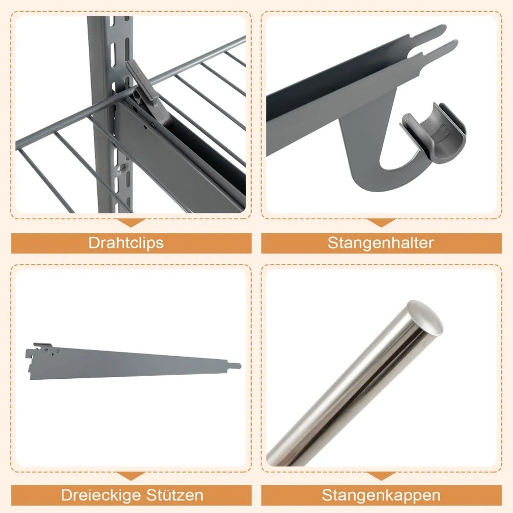 Costway Otevřená šatní skříň 122 - 244 cm Rozšiřitelný nástěnný věšák