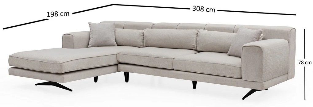 Designová rohová sedačka Caishen 308 cm béžová - levá