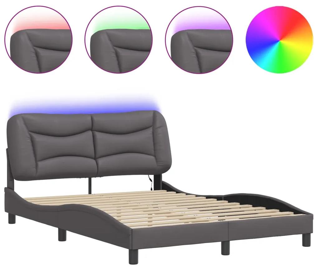 vidaXL Rám postele s LED osvětlením šedý 120 x 200 cm umělá kůže