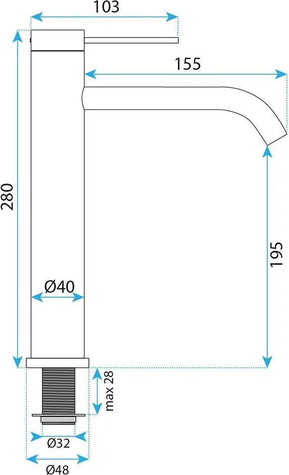 Rea Rivo, vysoká umyvadlová baterie h-280, broušená ocel, REA-B6538