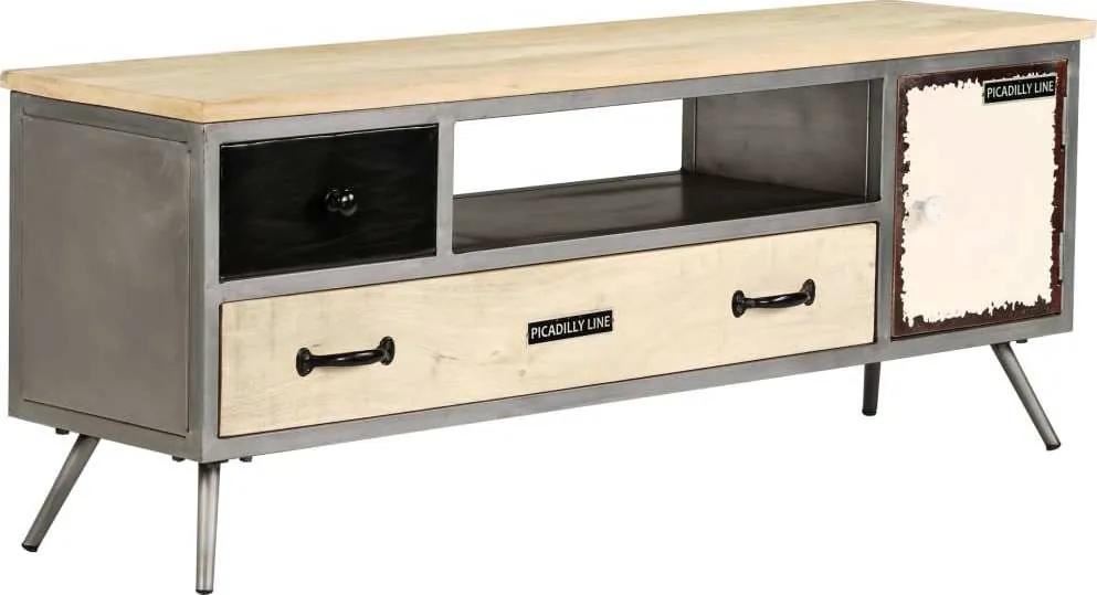 vidaXL TV stolek masivní mangovníkové dřevo a ocel 120 x 30 x 45 cm [246282]