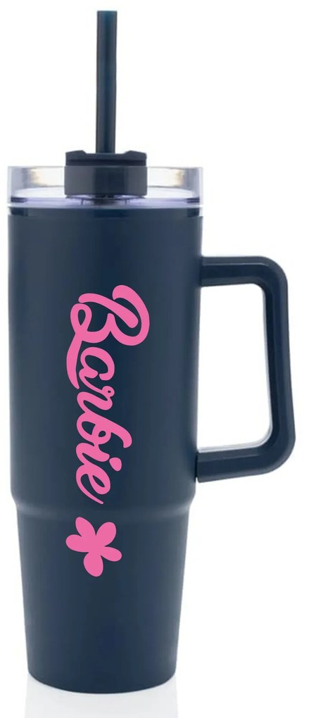 BARBIE - tmavě modrý cestovní hrnek s průhledným víčkem 900 ml