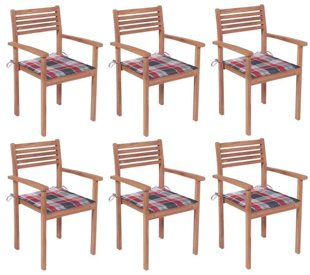3072585 vidaXL Stohovatelné zahradní židle s poduškami 6 ks masivní teak