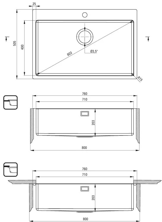 Deante Steel sink, 1-bowl