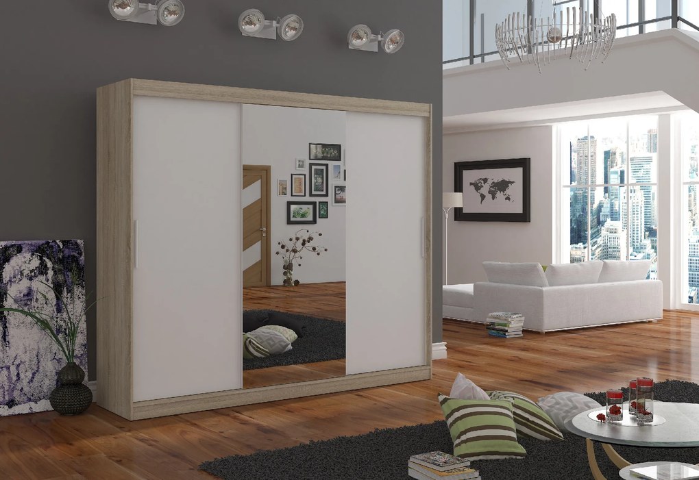 ADRK Furniture Posuvná skříň s zrcadlem DENIS 250 ADRK-SW-DEN-SW-250