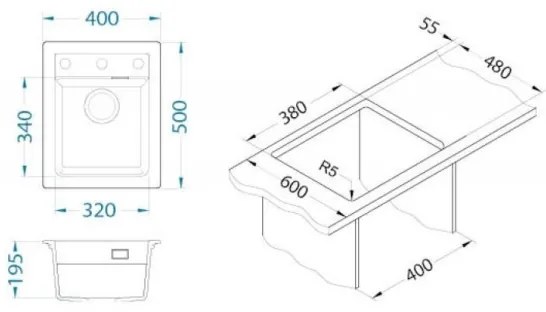 ALVEUS 1139771 - Kuchyňský dřez ATROX 50x40 cm granit/černá