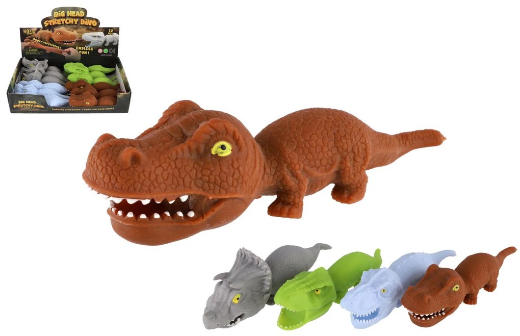 Dinosaurus plněný pískem 180 g mačkací antistresový silikon 18 cm 4 barvy v sáčku (1 ks)