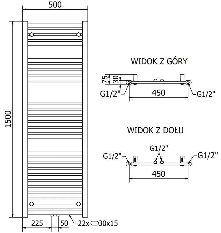 Mexen Hades koupelnový radiátor 1500 x 500 mm, 693 W, Černá - W104-1500-500-00-70