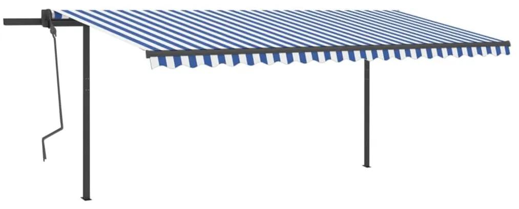 vidaXL Automatická zatahovací markýza se sloupky 5 x 3 m modrobílá